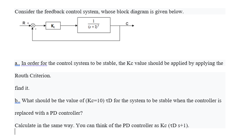 Solved Consider the feedback control system, whose block | Chegg.com