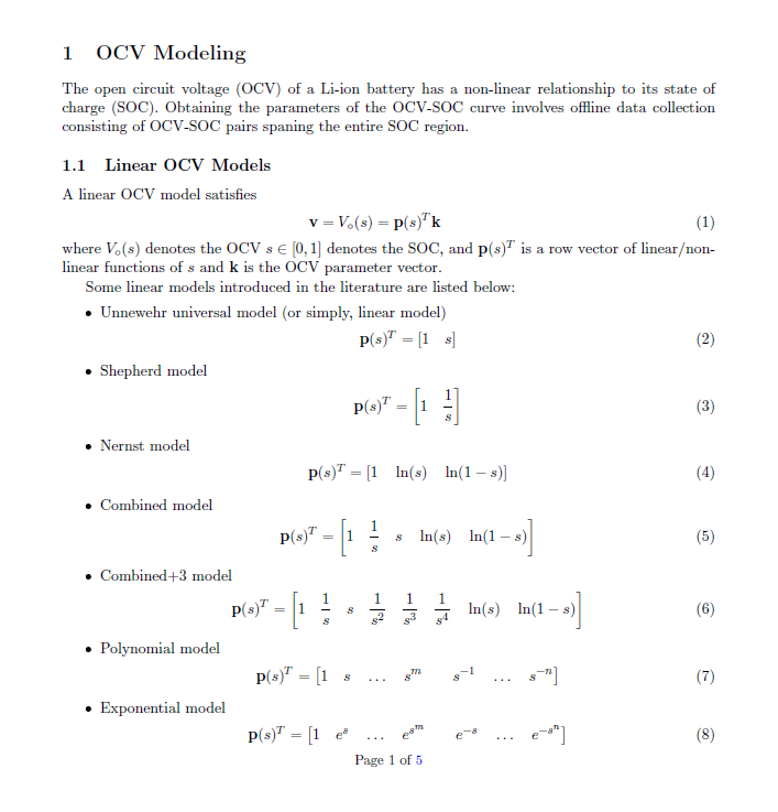1 OCV Modeling The open circuit voltage (OCV) of a | Chegg.com