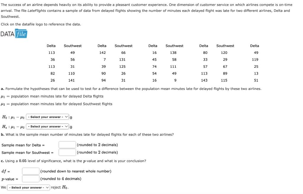 Solved Southwest. Click on the datafile logo to reference | Chegg.com