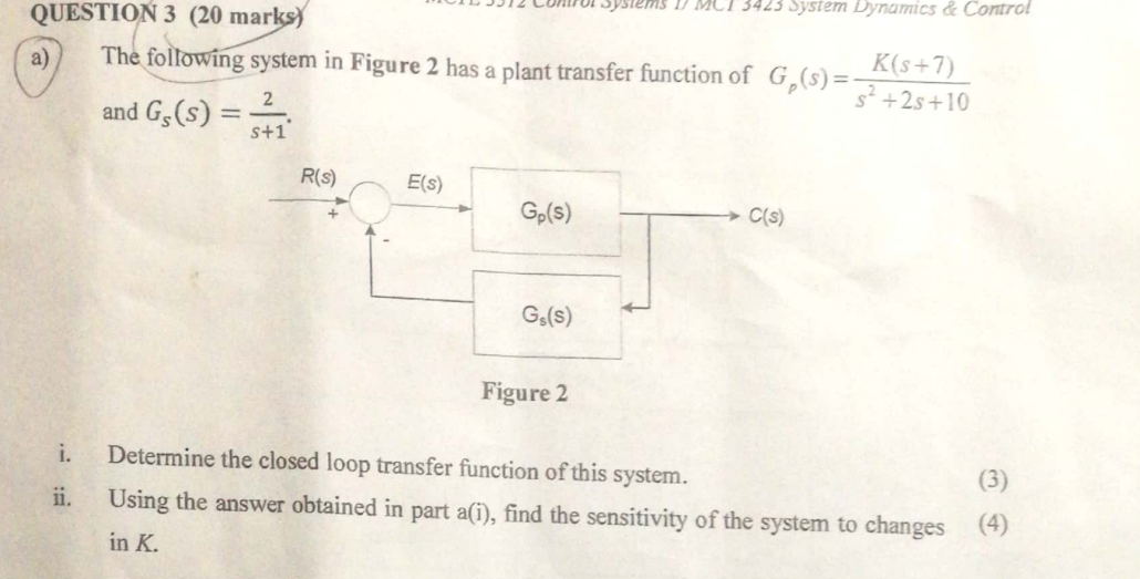 Solved The following system in Figure 2 has a plant transfer | Chegg.com