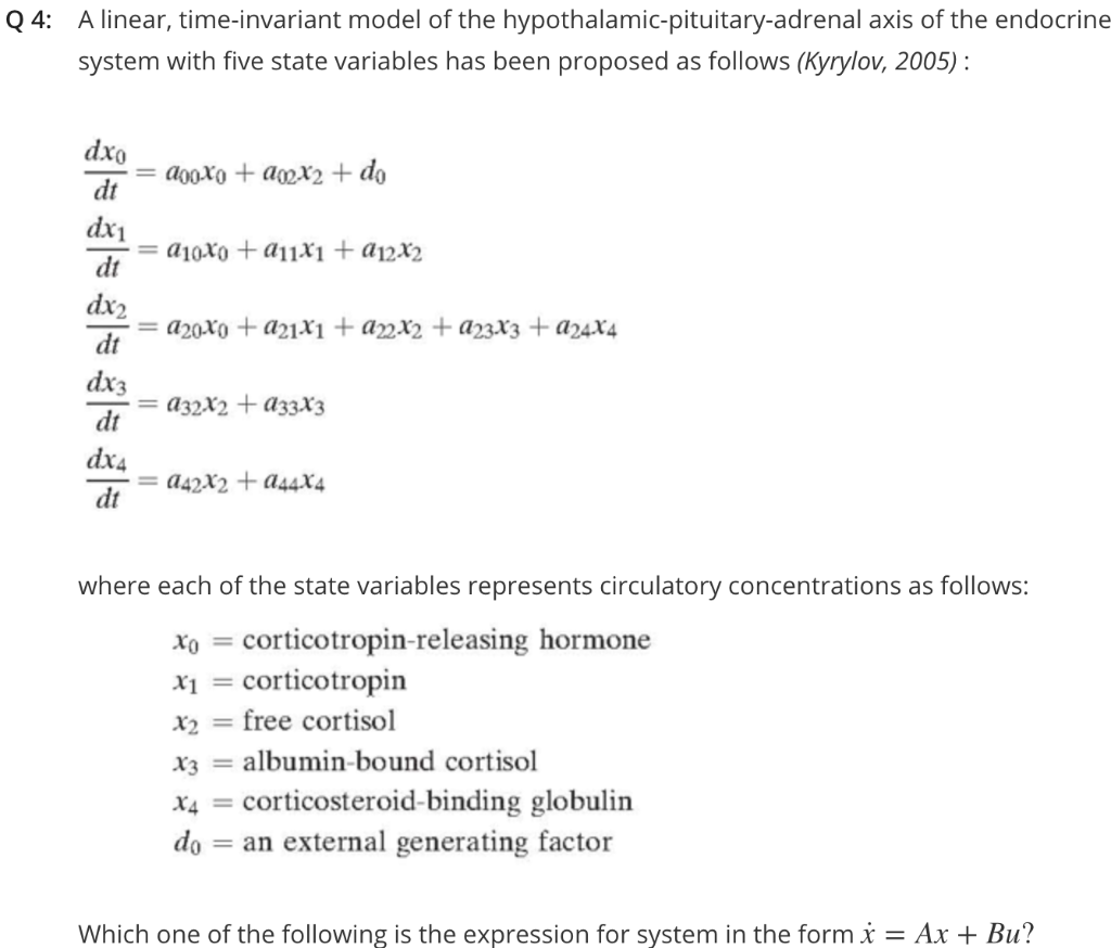 Solved A linear, time-invariant model of the | Chegg.com