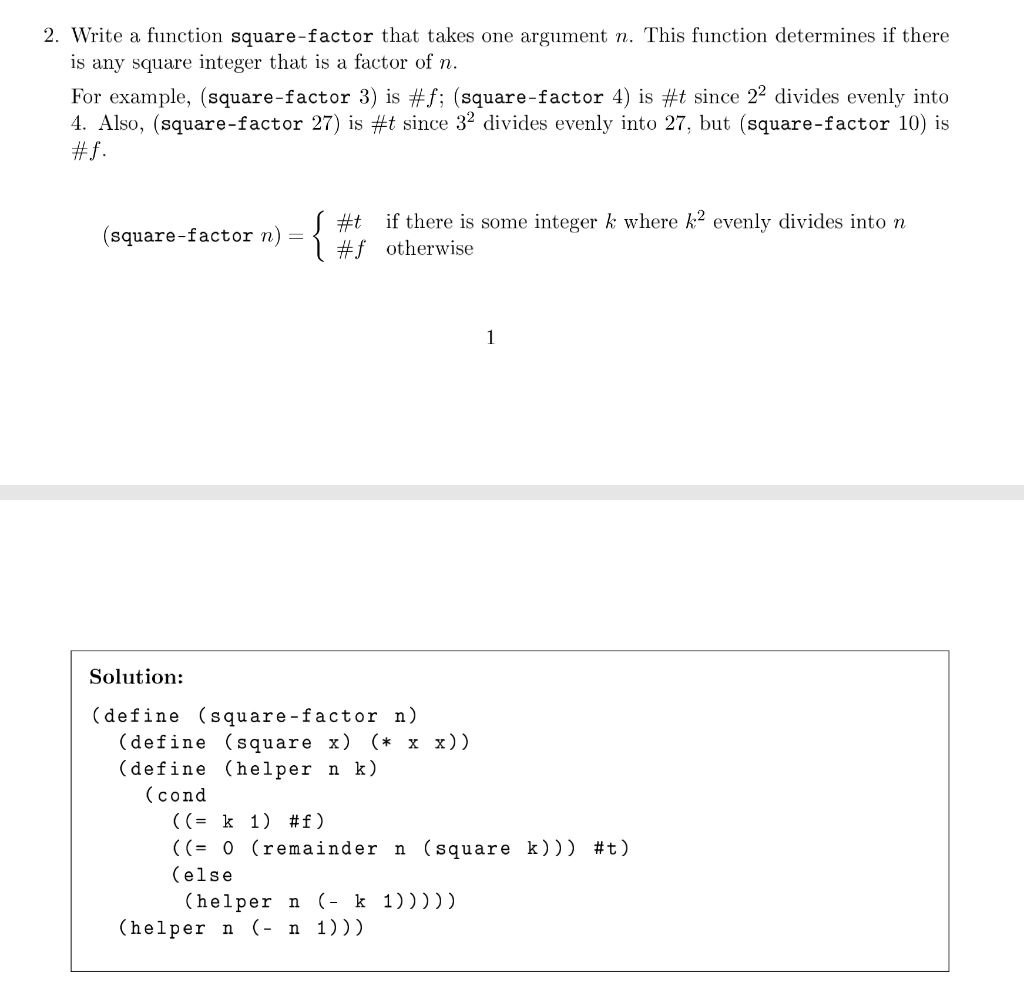 2. Write a function square-factor that takes one | Chegg.com