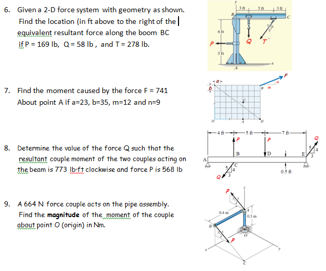 Solved 51 6. Given a 2-D force system with geometry as | Chegg.com