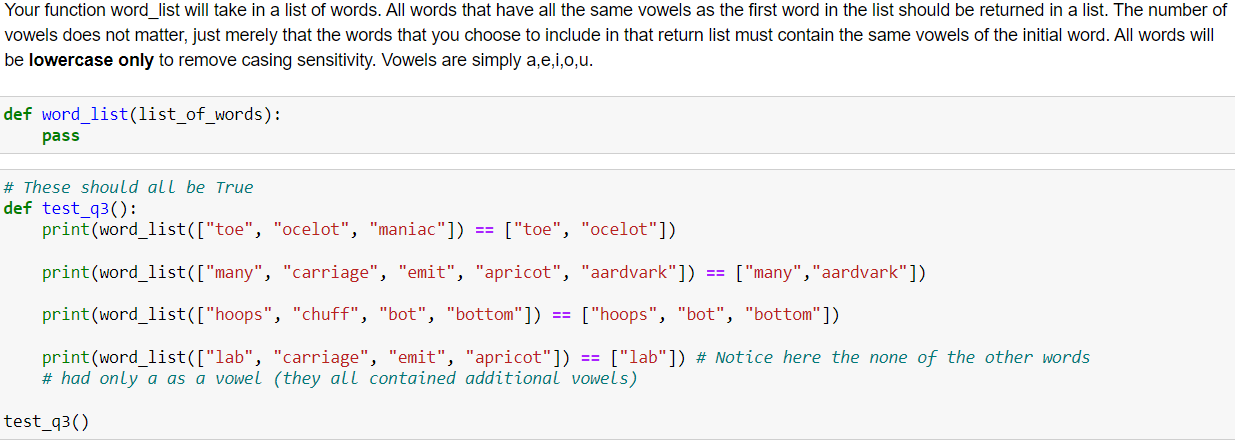 Your function word_list will take in a list of words. | Chegg.com