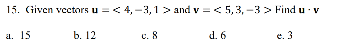 Solved 15. Given vectors \\( \\mathbf{u}=\\langle | Chegg.com