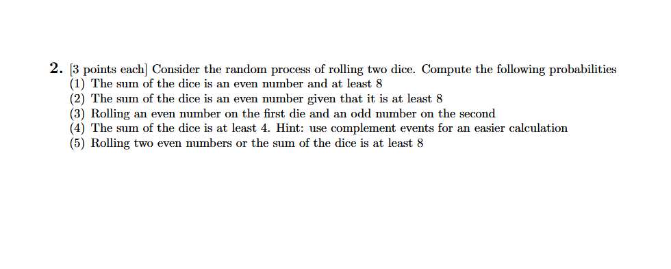 Solved 2. [3 points each] Consider the random process of | Chegg.com