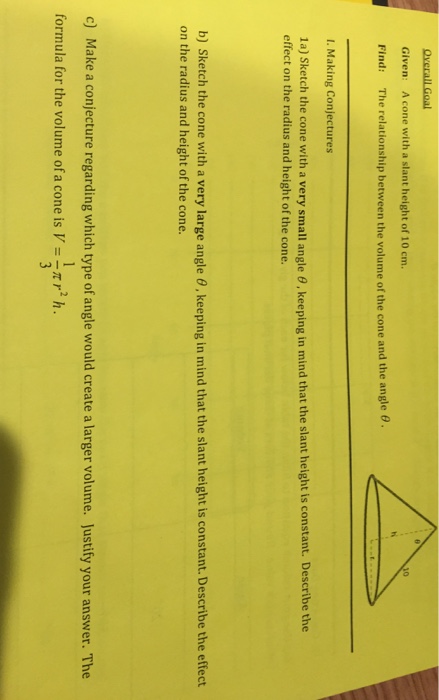 Solved Making Conjectures a) Sketch the cone with a very | Chegg.com