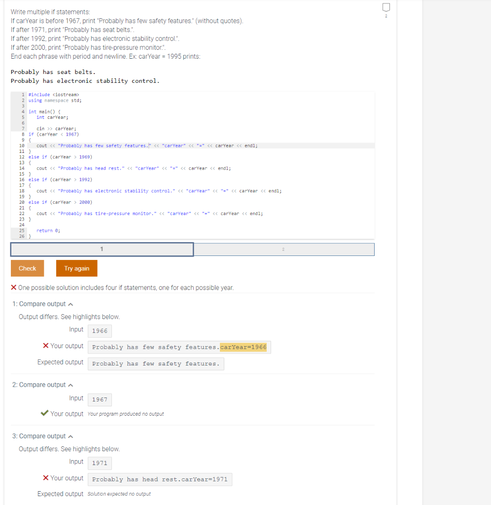 Solved Write Multiple If Statements If CarYear Is Before Chegg