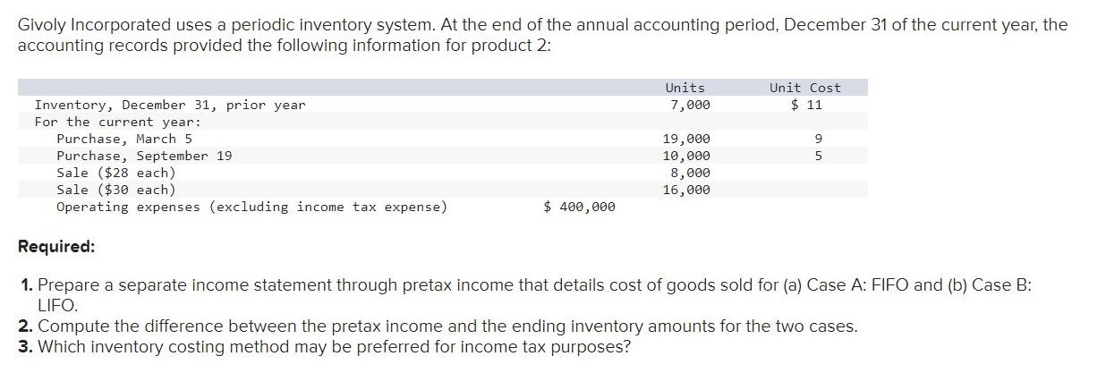 Solved Givoly Incorporated uses a periodic inventory system. | Chegg.com