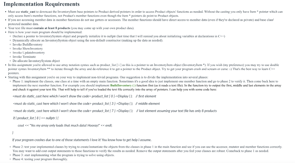 Solved Program Specifications Develop an inventory | Chegg.com