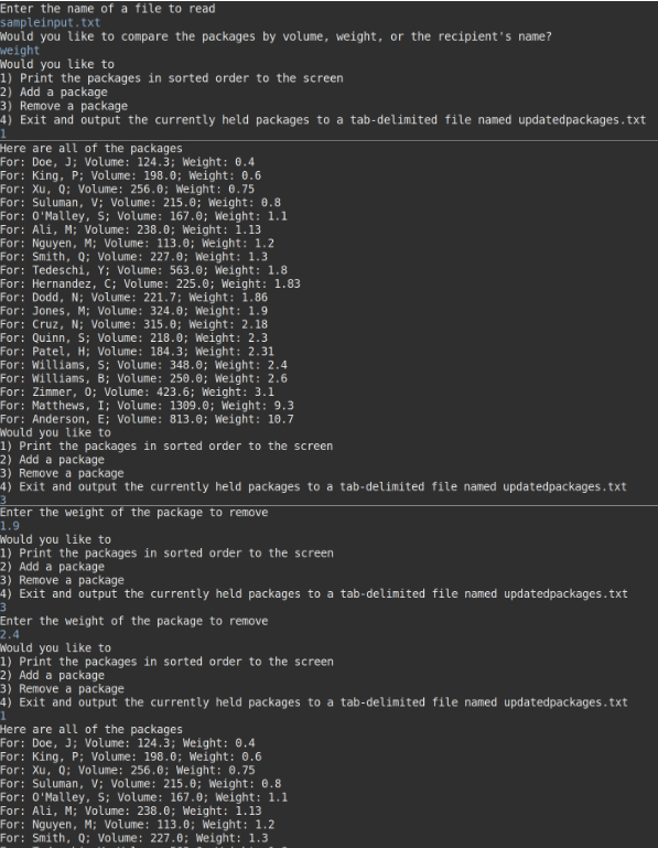Solved Purpose: Manage a file of packages to be delivered | Chegg.com