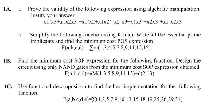 Solved 1A. i. Prove the validity of the following expression | Chegg.com