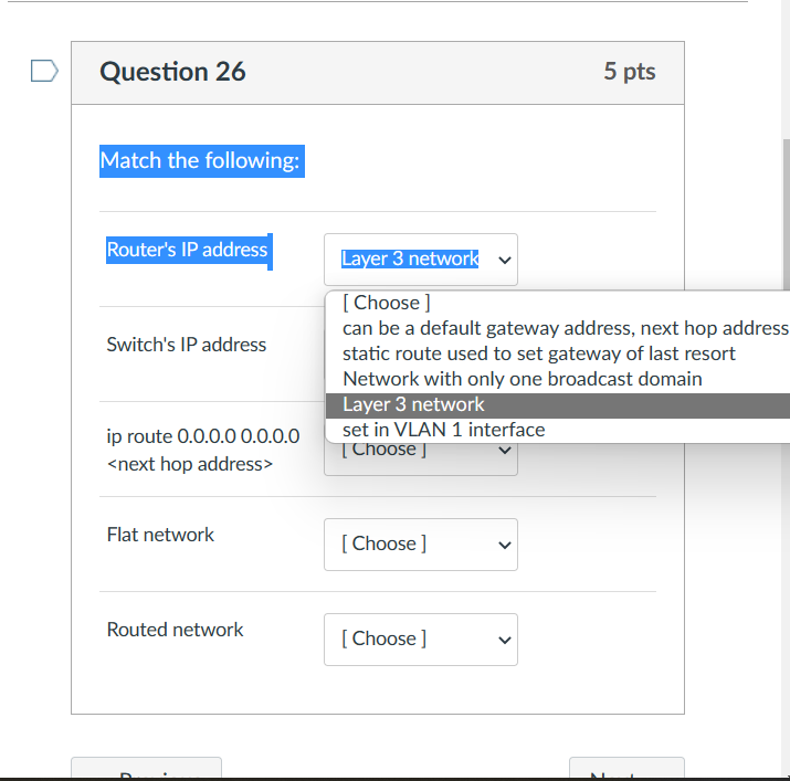 Solved [Choose] can be a default gateway address, next hop | Chegg.com