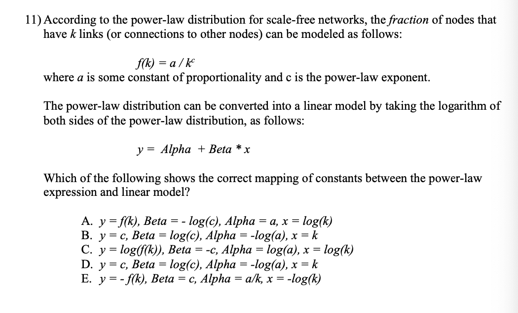 Solved 11) According to the power-law distribution for | Chegg.com