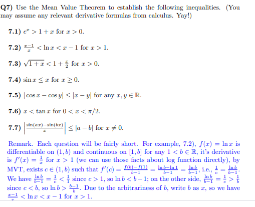 Solved Q7) Use the Mean Value Theorem to establish the | Chegg.com