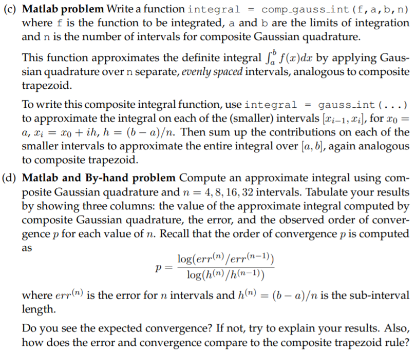= (c) Matlab problem Write a function integral = | Chegg.com