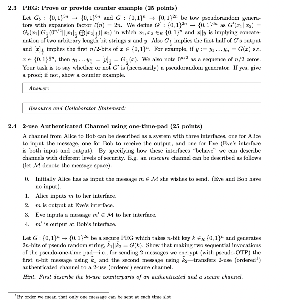 2.3 PRG: Prove or provide counter example (25 points) | Chegg.com