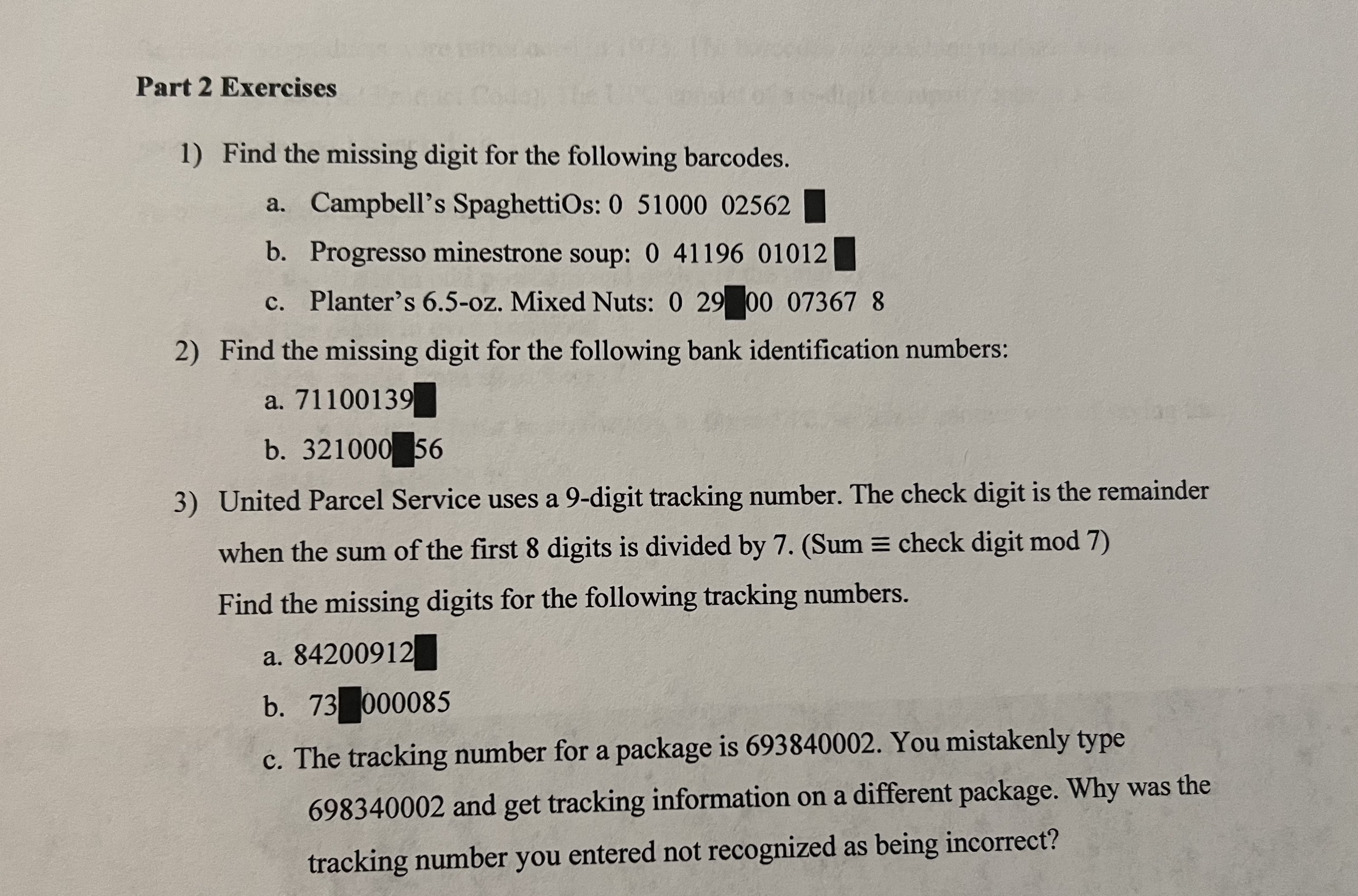 Solved 1) Find the missing digit for the following barcodes. | Chegg.com
