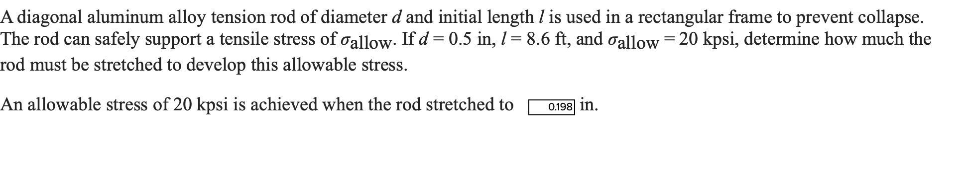 Solved A diagonal aluminum alloy tension rod of diameter d | Chegg.com
