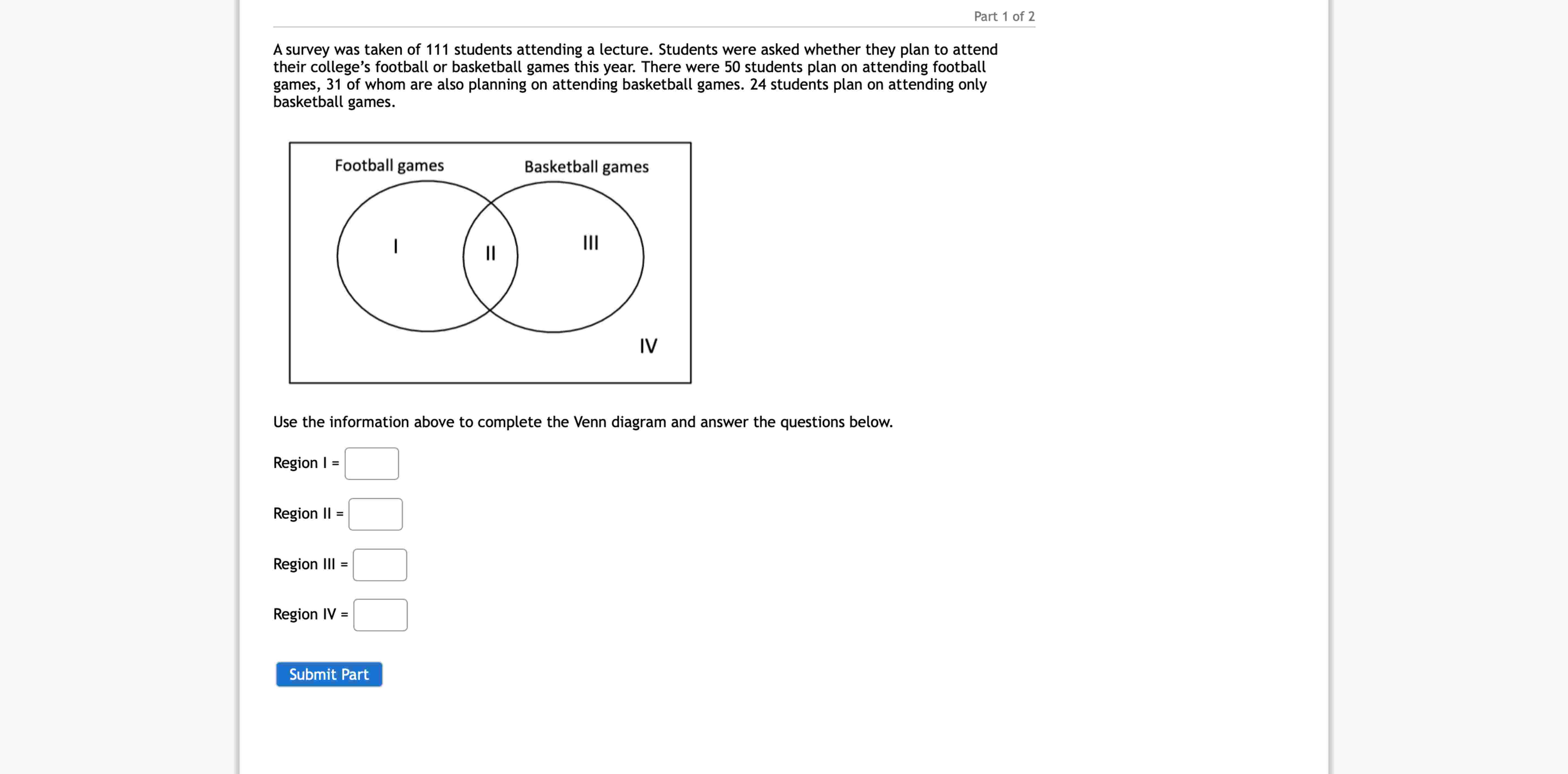Solved A survey was taken of 111 ﻿students attending a | Chegg.com
