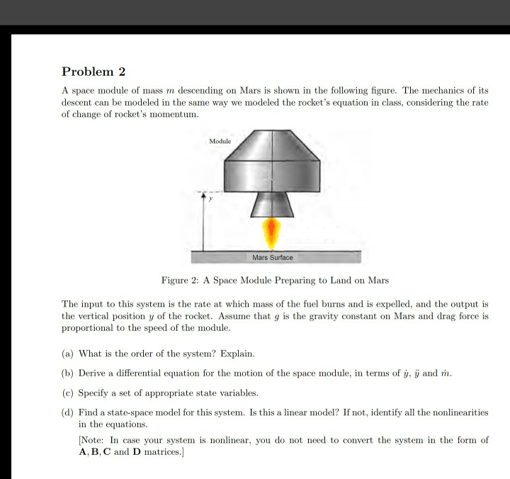 Solved Problem 2 A space module of mass m descending on Mars | Chegg.com