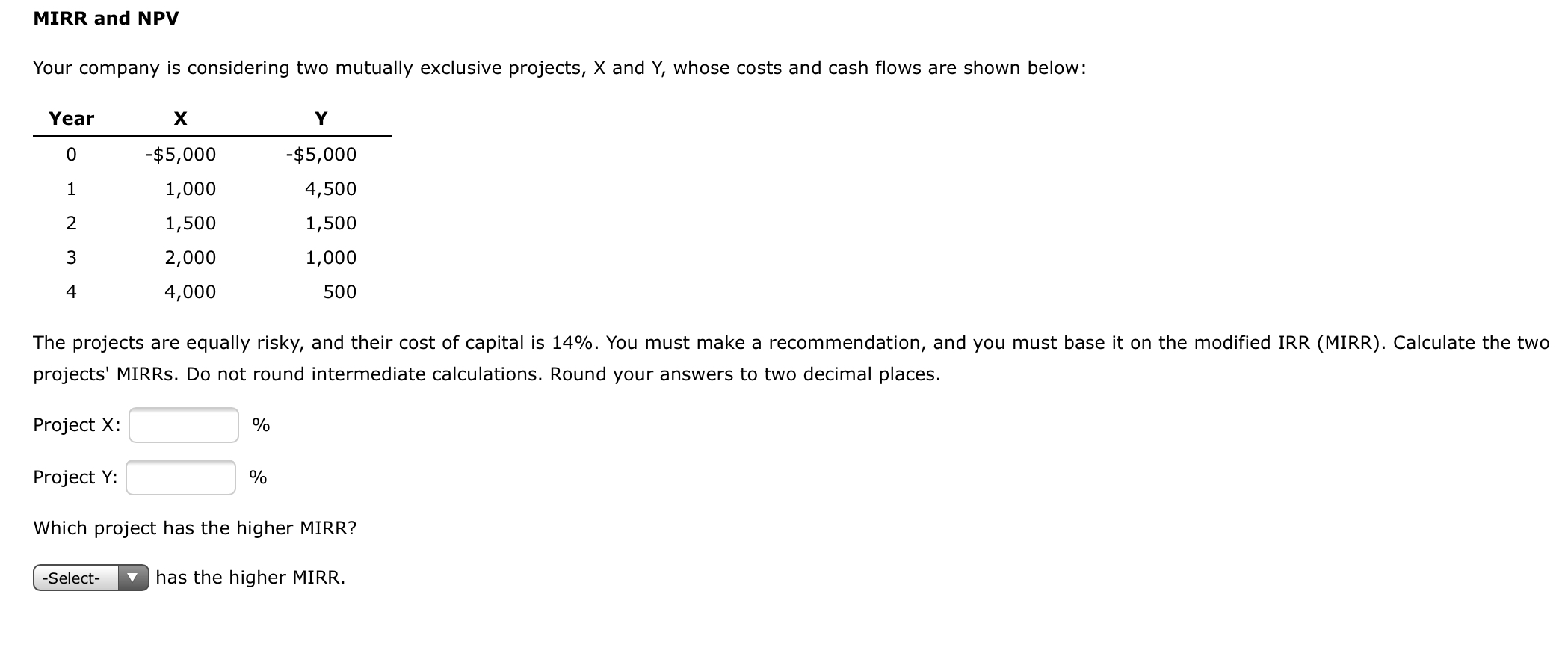 Solved MIRR and NPV Your company is considering two mutually | Chegg.com