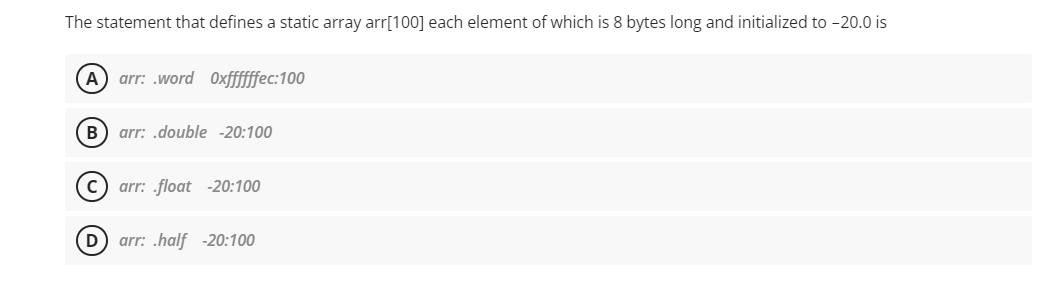 Solved The statement that defines a static array arr[100] | Chegg.com