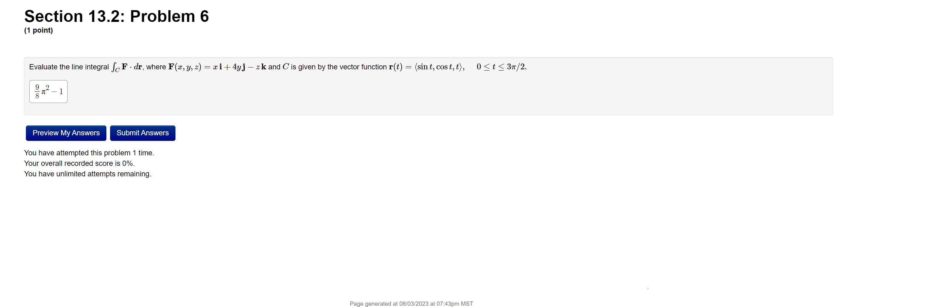 Solved Section 13.2: Problem 7 (1 point) Results for this | Chegg.com