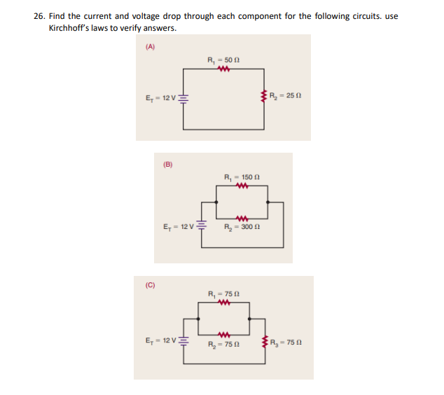 Solved 26. Find the current and voltage drop through each | Chegg.com