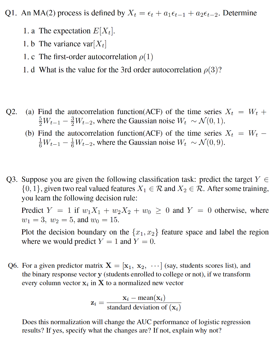 Solved Q1. An MA(2) process is defined by Xt = Et + Q1€t-1 + | Chegg.com