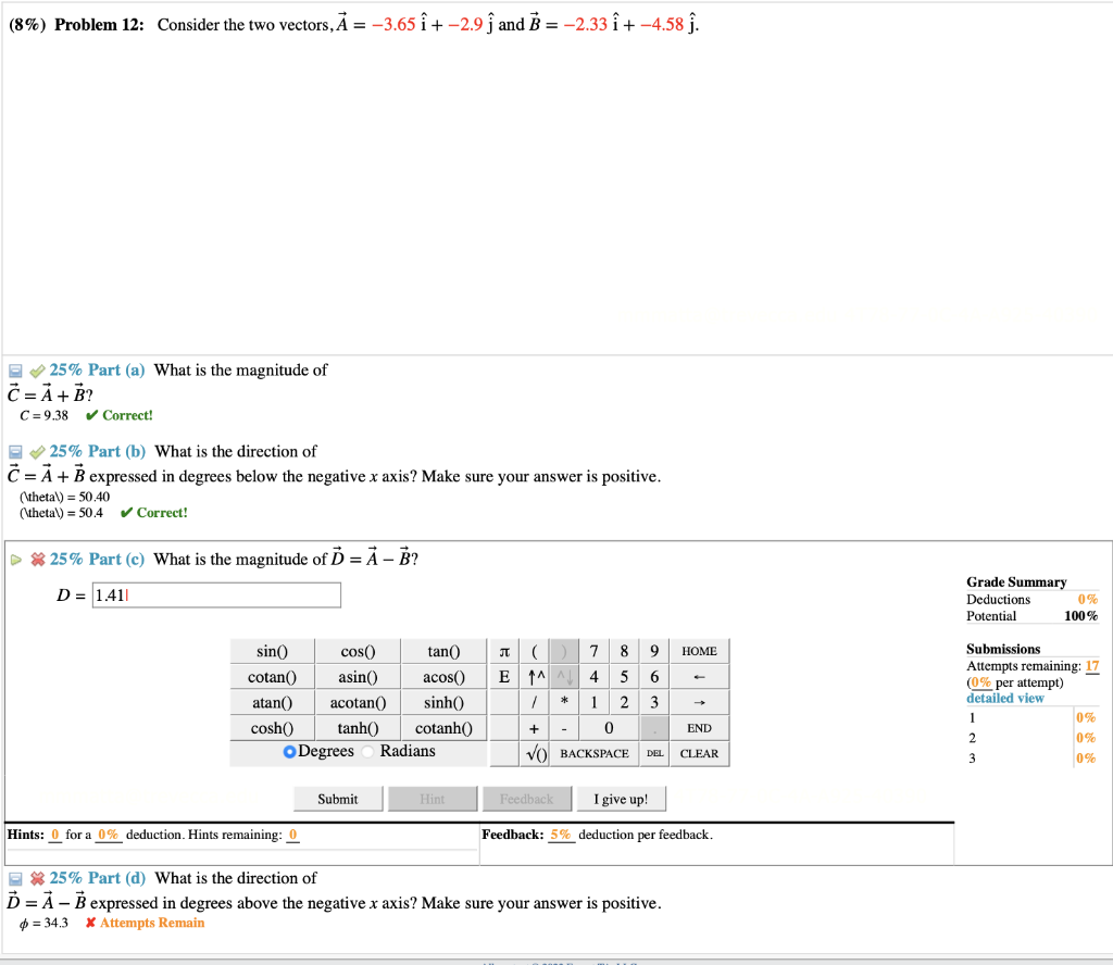Solved (8\%) Problem 12: Consider the two vectors, | Chegg.com Solved (8\%) Problem 12: Consider the two vectors, | Chegg.com