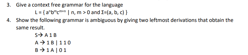 Solved 3. Give a context free grammar for the language | Chegg.com