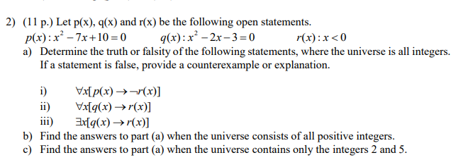 Solved 2) (11 p.) Let p(x), q(x) and r(x) be the following | Chegg.com