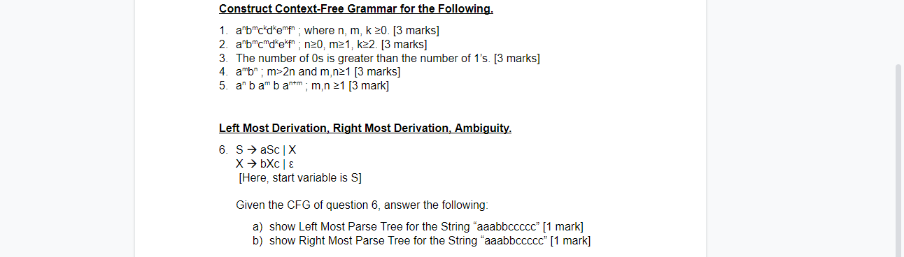 Solved Construct Context-Free Grammar for the Following. 1. | Chegg.com