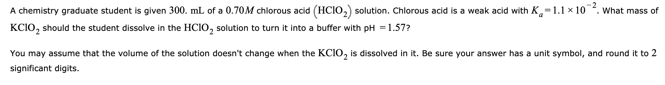 Solved A chemistry graduate student is given 300. mL of a | Chegg.com