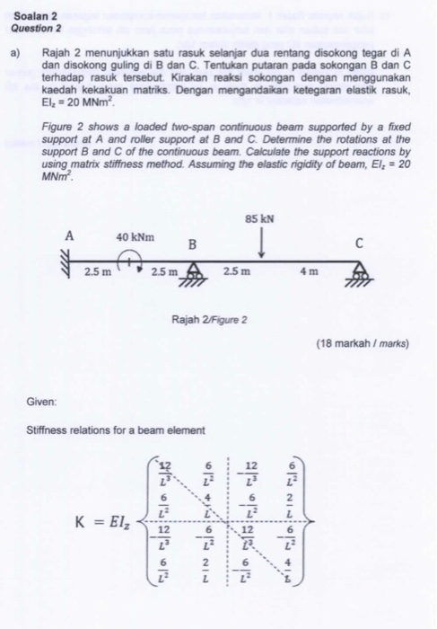 Solved Soalan 2 Question 2 a) Rajah 2 menunjukkan satu rasuk | Chegg.com Solved Soalan 2 Question 2 a) Rajah 2 menunjukkan satu rasuk | Chegg.com
