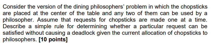 Solved Consider the version of the dining philosophers' | Chegg.com