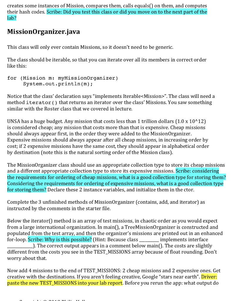 Mission.java This simple class contains the | Chegg.com