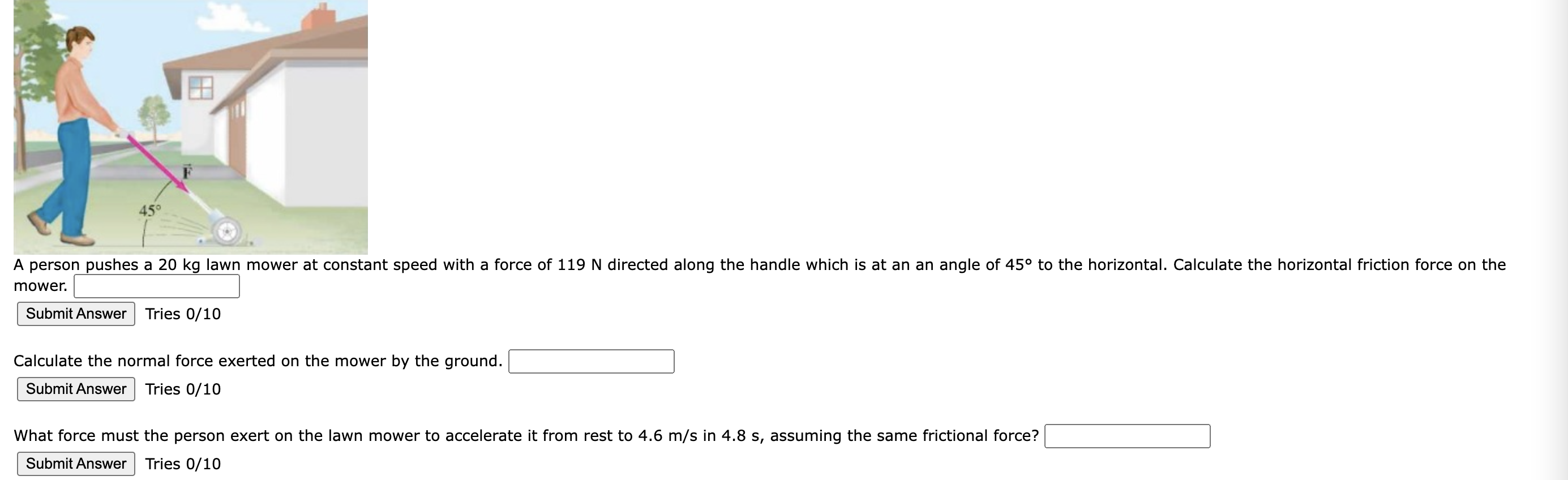 Solved mower. Tries 0/10 Calculate the normal force exerted | Chegg.com