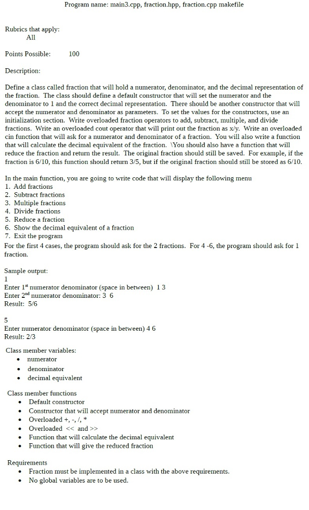 Solved Programam: main3.cpp, fraction.hpp, fraction.cpp | Chegg.com