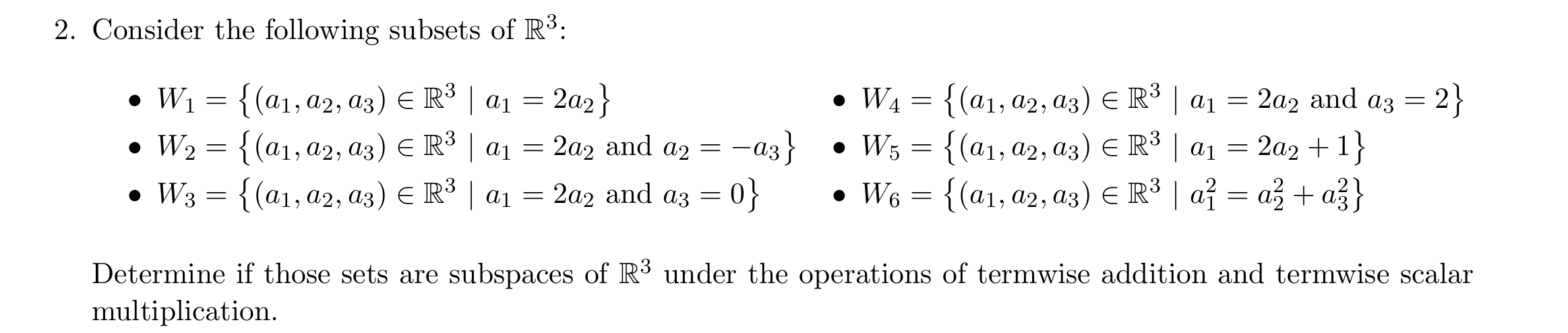 Solved Consider the following subsets of R3 | Chegg.com