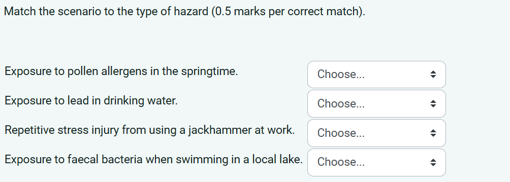 Solved Match the scenario to the type of hazard ( 0.5 ﻿marks | Chegg.com