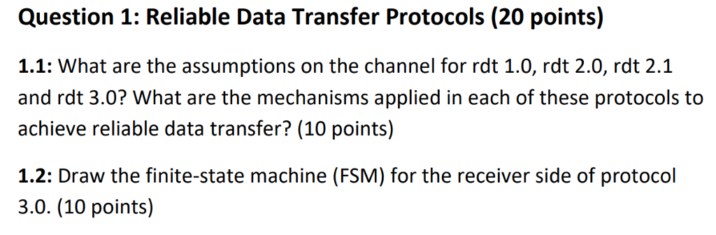 Question 1: Reliable Data Transfer Protocols (20 | Chegg.com