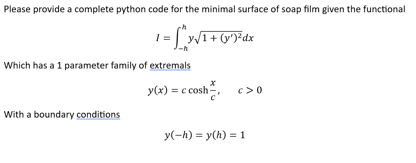 I=∫−hhy1+(y′)2dx Which has a 1 parameter family of | Chegg.com