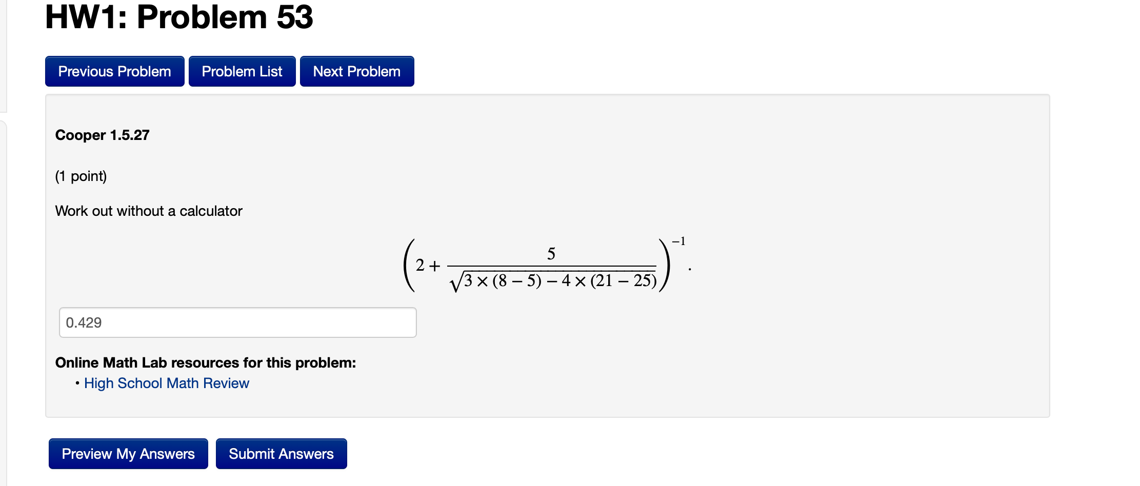 Solved HW1: Problem 53 Previous Problem Problem List Next | Chegg.com