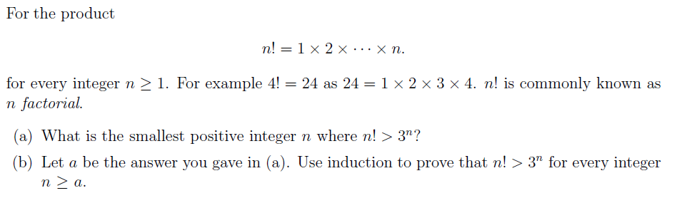 Solved For the product n!=1×2×⋯×n. for every integer n≥1. | Chegg.com