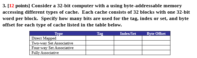 Solved 3. [12 points] Consider a 32-bit computer with a | Chegg.com