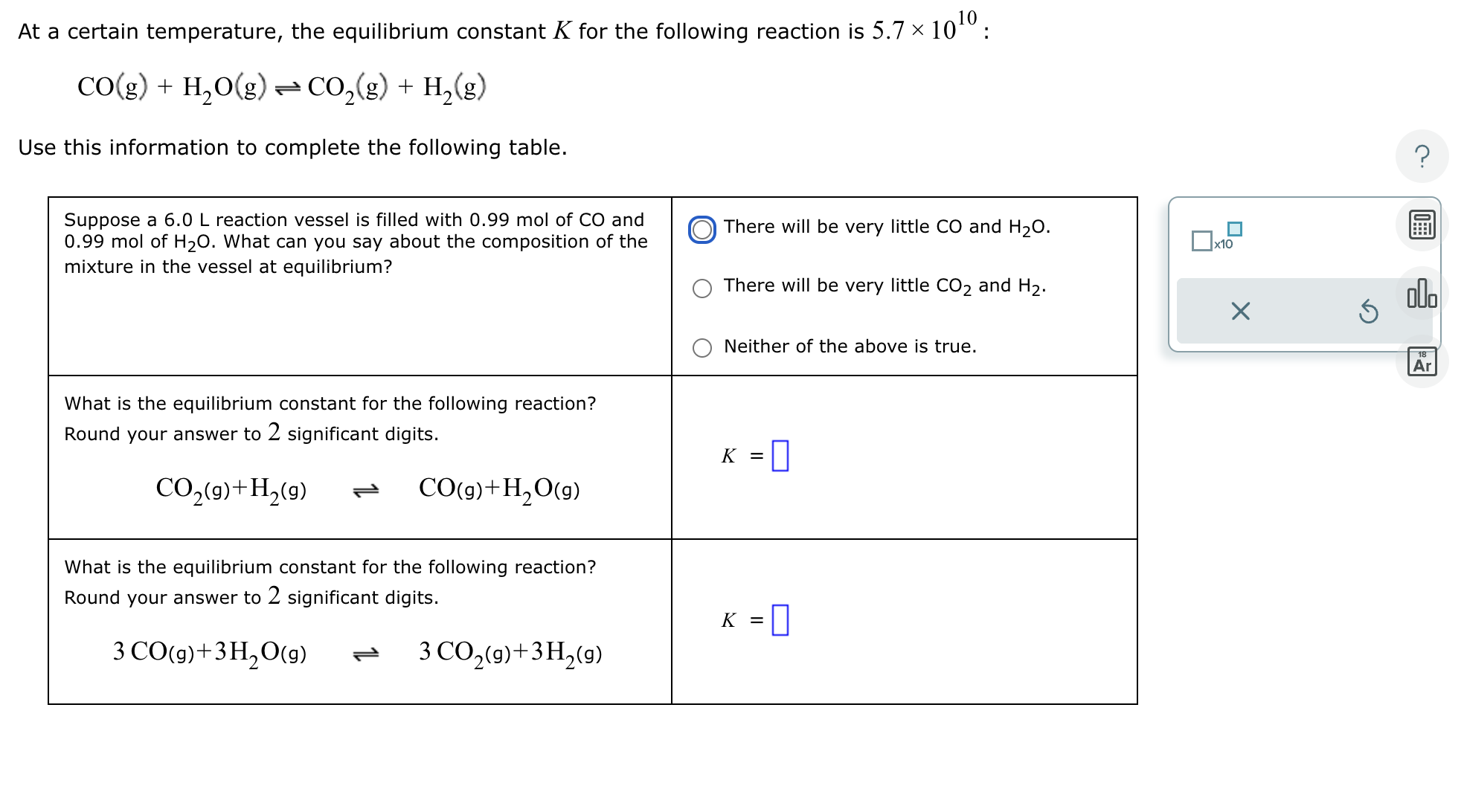 Solved CO(g)+H2O(g)⇌CO2(g)+H2(g)Use this information to | Chegg.com
