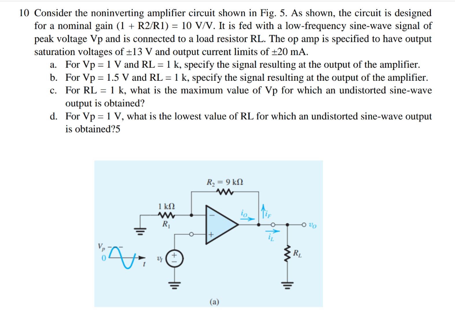 Solved 10 ﻿Consider the noninverting amplifier circuit shown | Chegg.com
