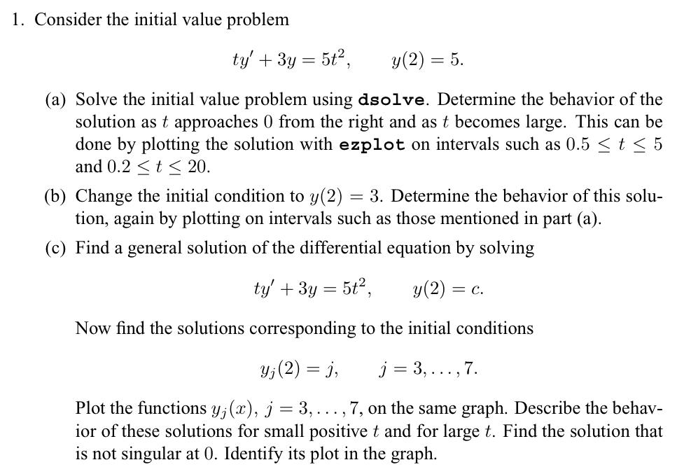 Solved 1. Consider the initial value problem | Chegg.com